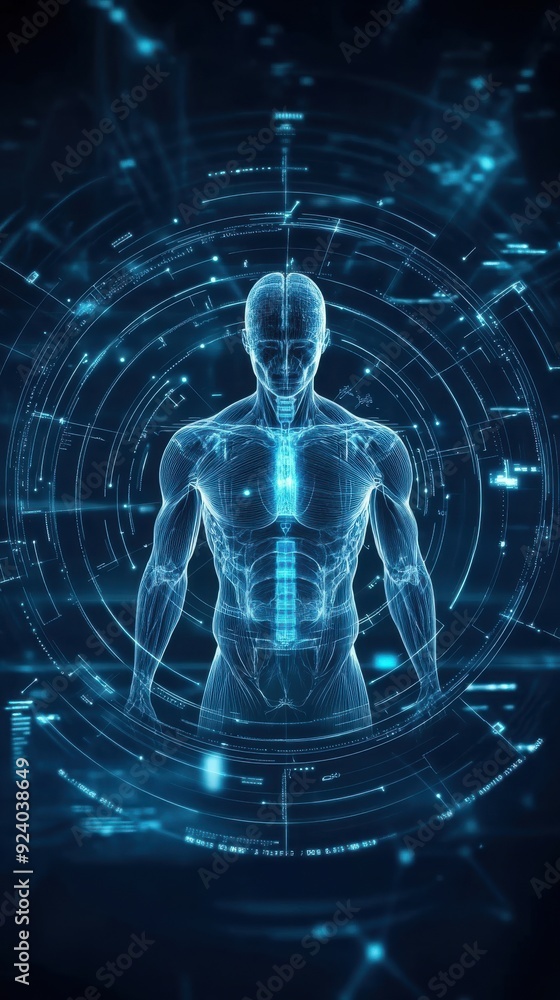 A 3D animation of a medical scanner rotating around a human body ...