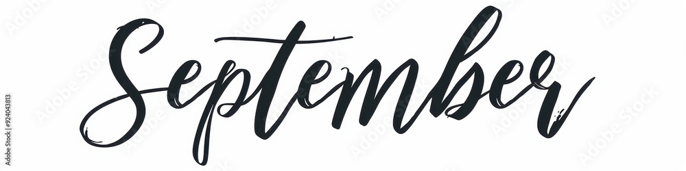 "September" in cursive, single-line, white background, simple, word ...