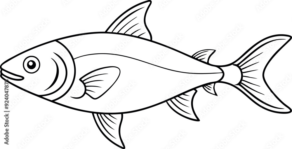 Detailed Fish Line Drawing for Coloring and Art Projects Stock Vector ...