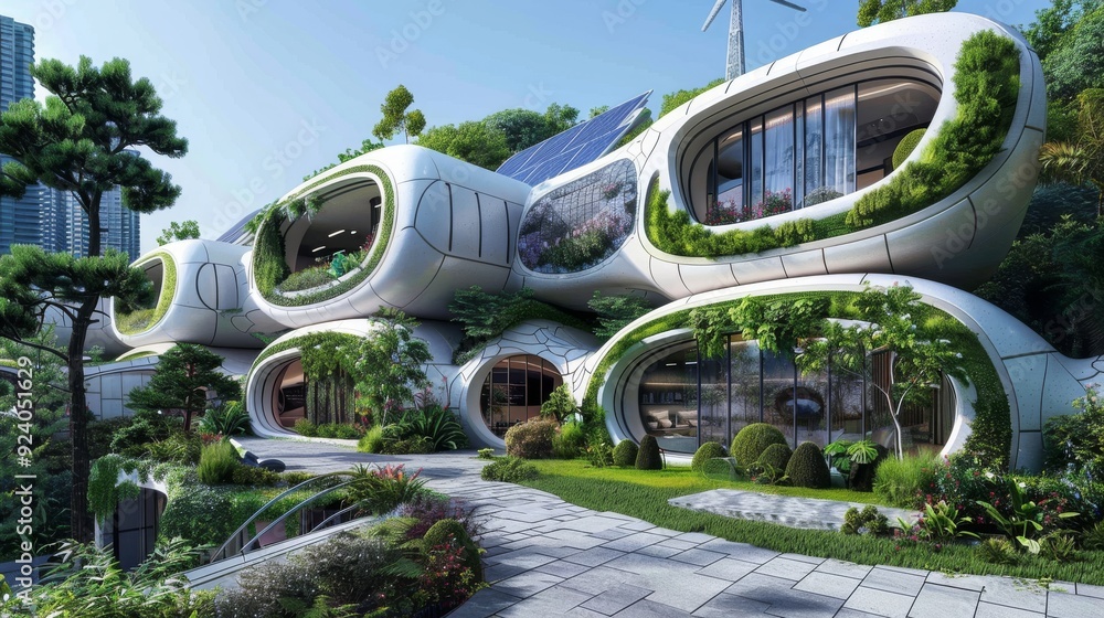 Futuristic Urban Garden: A modern city park featuring vertical gardens ...