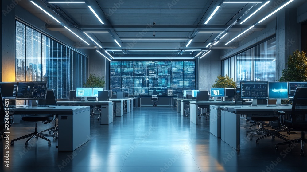 Smart Office Space with Integrated Technology: A modern office filled ...