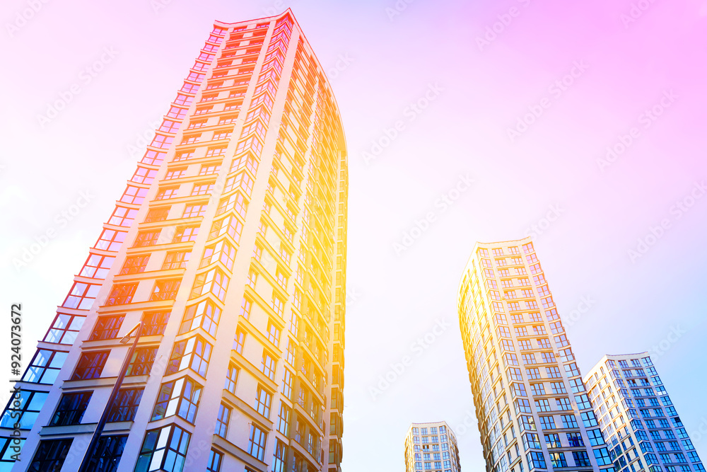 Skyscraper facade. Modern High rise residential facade. Windows of ...