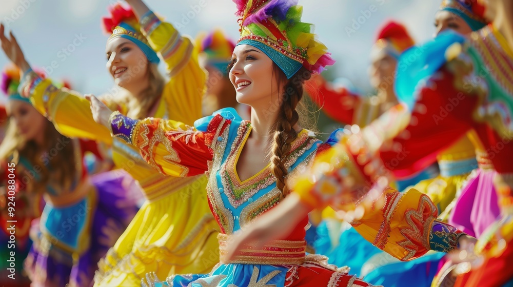 Russian dancers perform a vibrant, energetic traditional dance ...