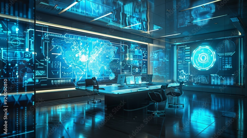Virtual Workspace Environment: A futuristic office setup with ...