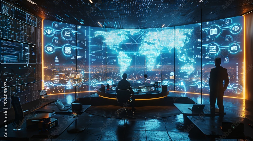 Virtual Workspace Environment: A futuristic office setup with ...