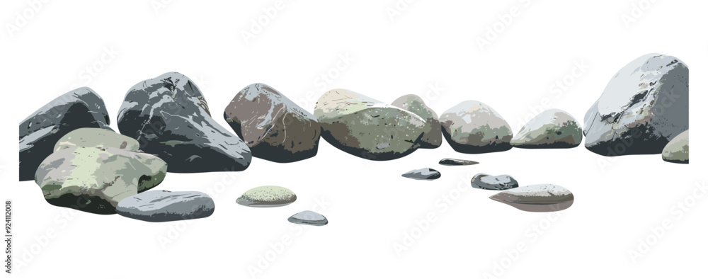 vector illustration Stones river lined row, Rock cliff collection, 3d ...