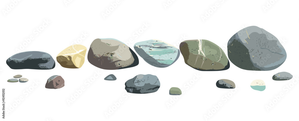 vector illustration rock cliff collection, stones river lined row ...