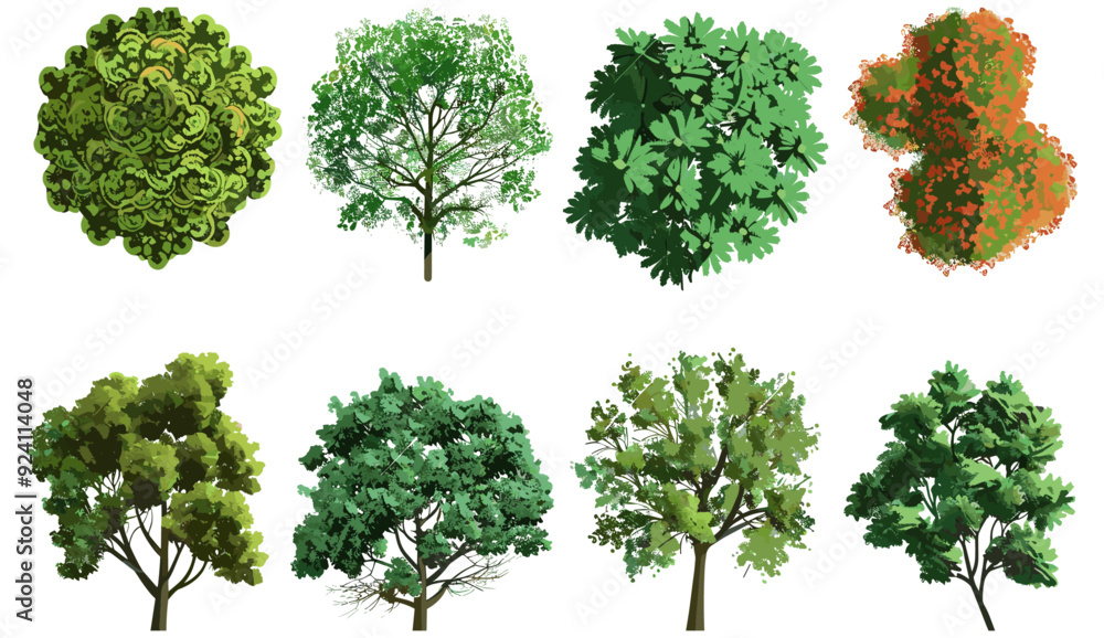 outdoor tree planting, vector illustration trees from above collections ...
