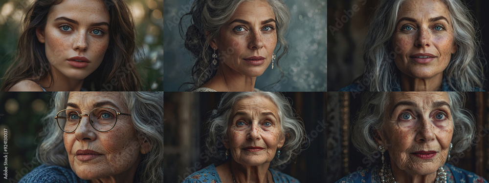 Aging process, beautiful female person presented in six stages of her ...