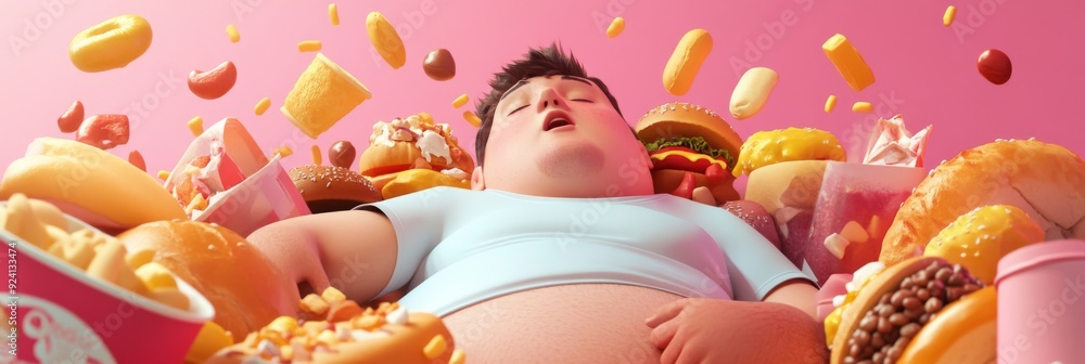 Obese Man Surrounded by Junk Food: A Provocative Illustration on the ...