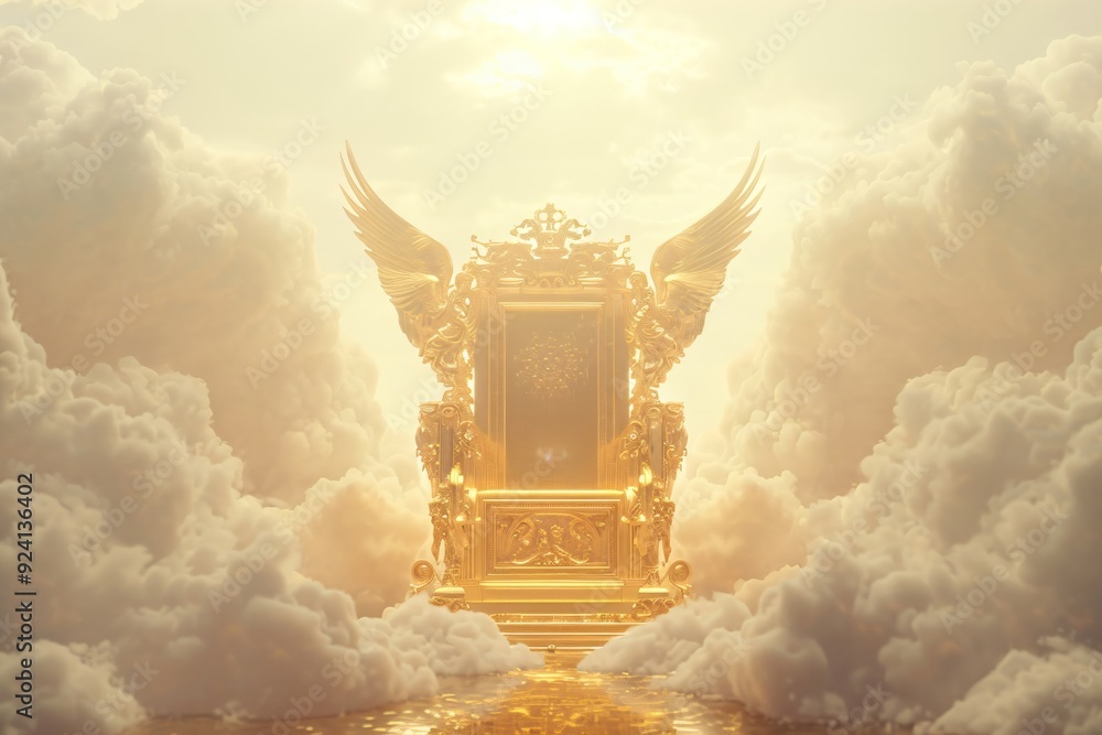 Majestic golden throne of god in heaven in the sky surrounded white ...
