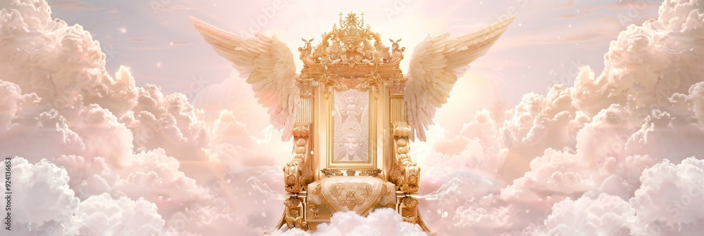 Majestic golden throne of god in heaven in the sky surrounded white ...