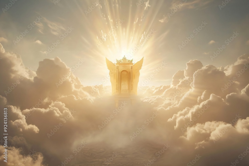 Majestic golden throne of god in heaven in the sky surrounded white ...