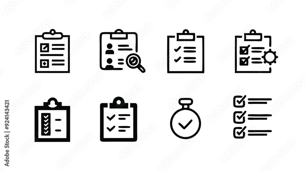 Set of line icons in linear style for task management, including ...