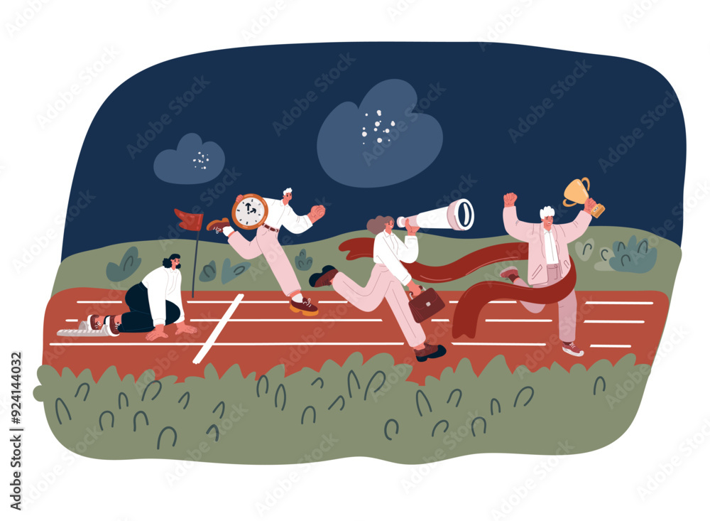 Cartoon vector illustration of businesspeople running. Business people ...