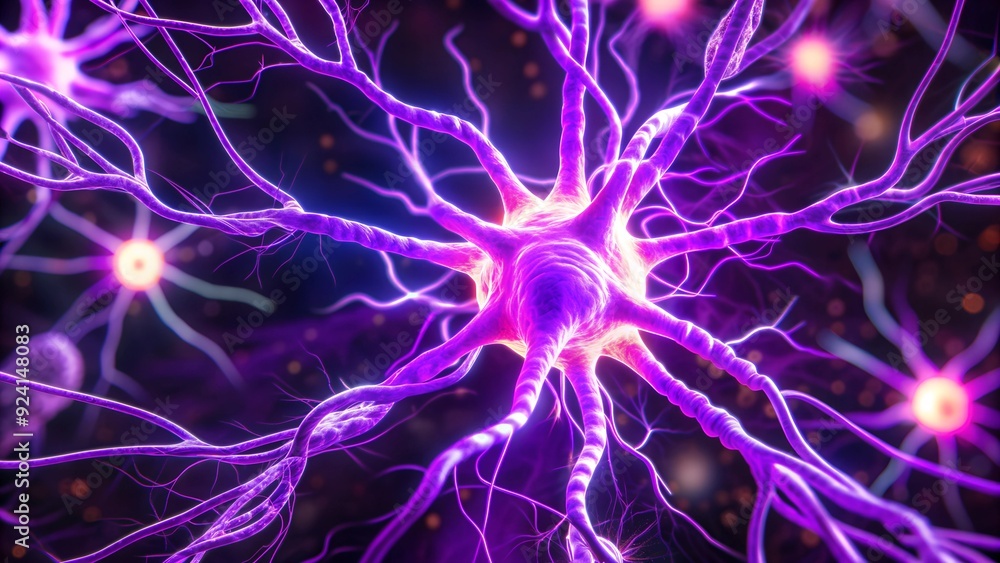 Depiction of a nerve cell or neuron with branching dendrites and the ...