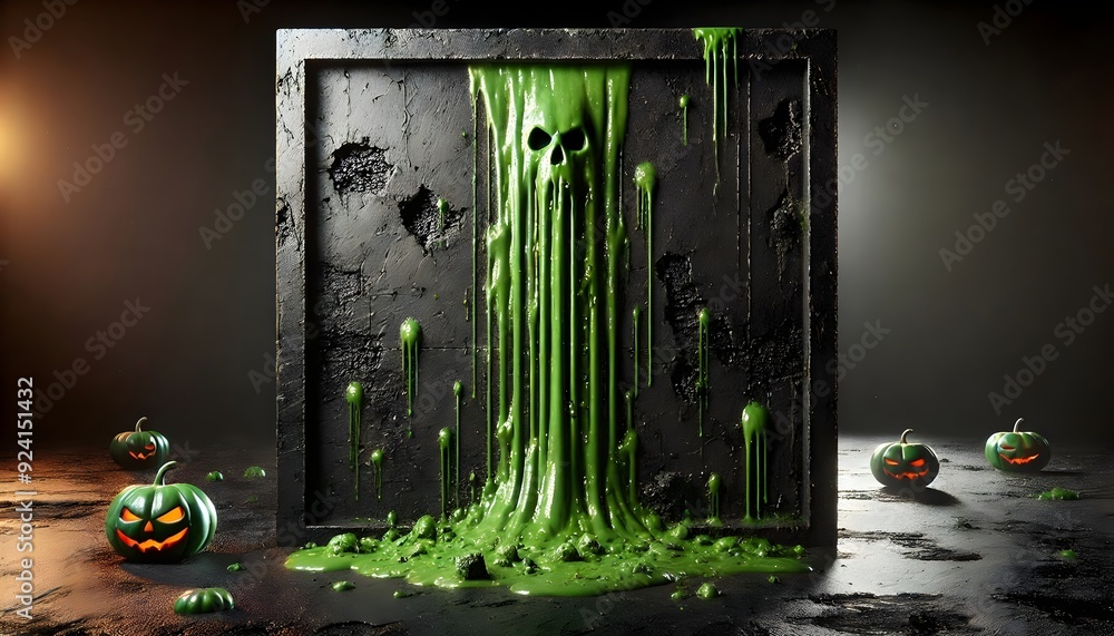 "Green Slime Dripping Down a Dark Wall, Mysterious and Creepy Halloween ...