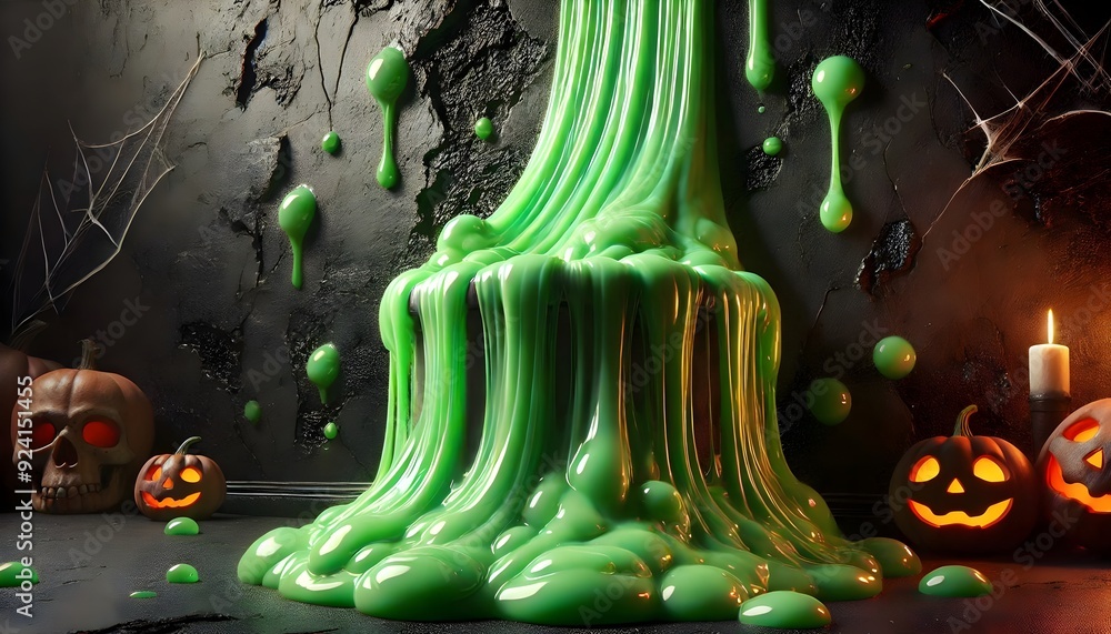 "Green Slime Dripping Down a Dark Wall, Mysterious and Creepy Halloween ...