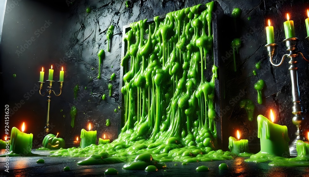 "Green Slime Dripping Down a Dark Wall, Mysterious and Creepy Halloween ...