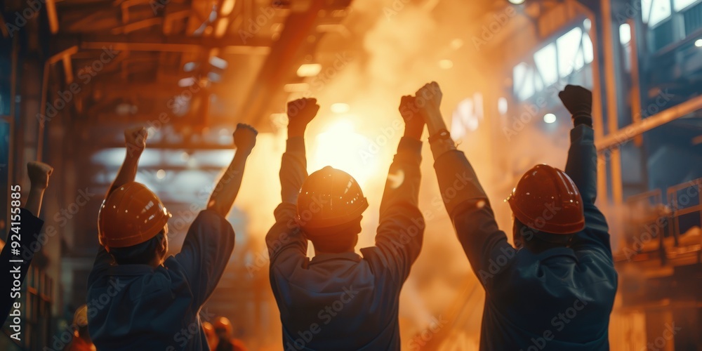 Diverse Group of Technicians Celebrating Success Together in Industry ...