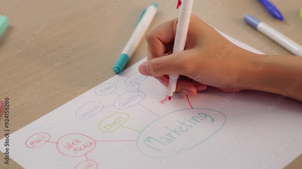 Slow motion hand closeup startup employee brainstorming strategic ...