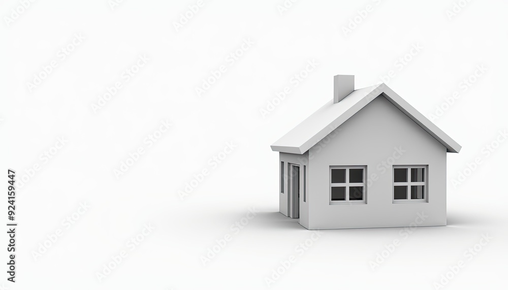 Minimalist depiction of a small, monochromatic house with basic windows ...