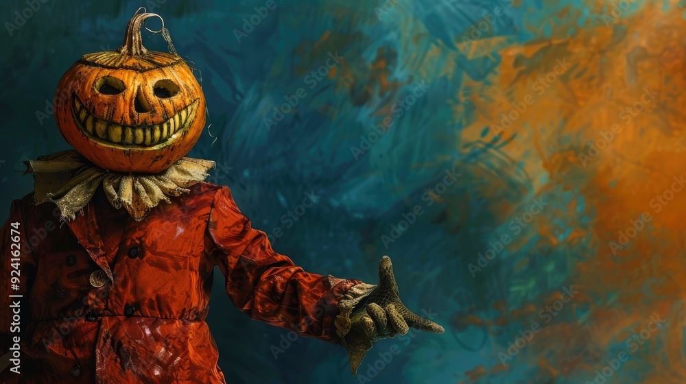 Spooky Halloween background with an anthropomorphic pumpkin monster ...