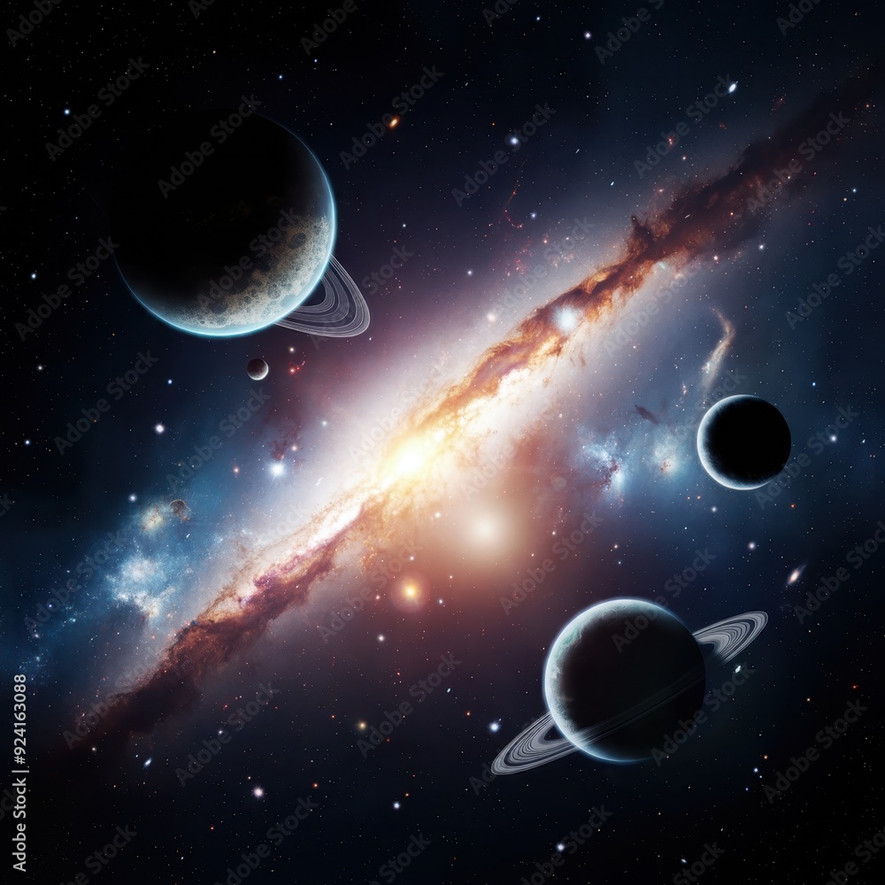 3D illustration of beautiful cosmic scene with planets. High quality ...