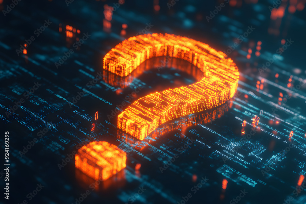 digital 3d question mark with binary code, ai in question answering ...