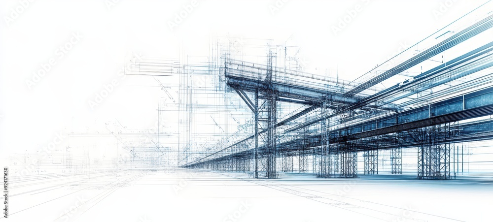 Double exposure illustration showing a steel infrastructure with an ...