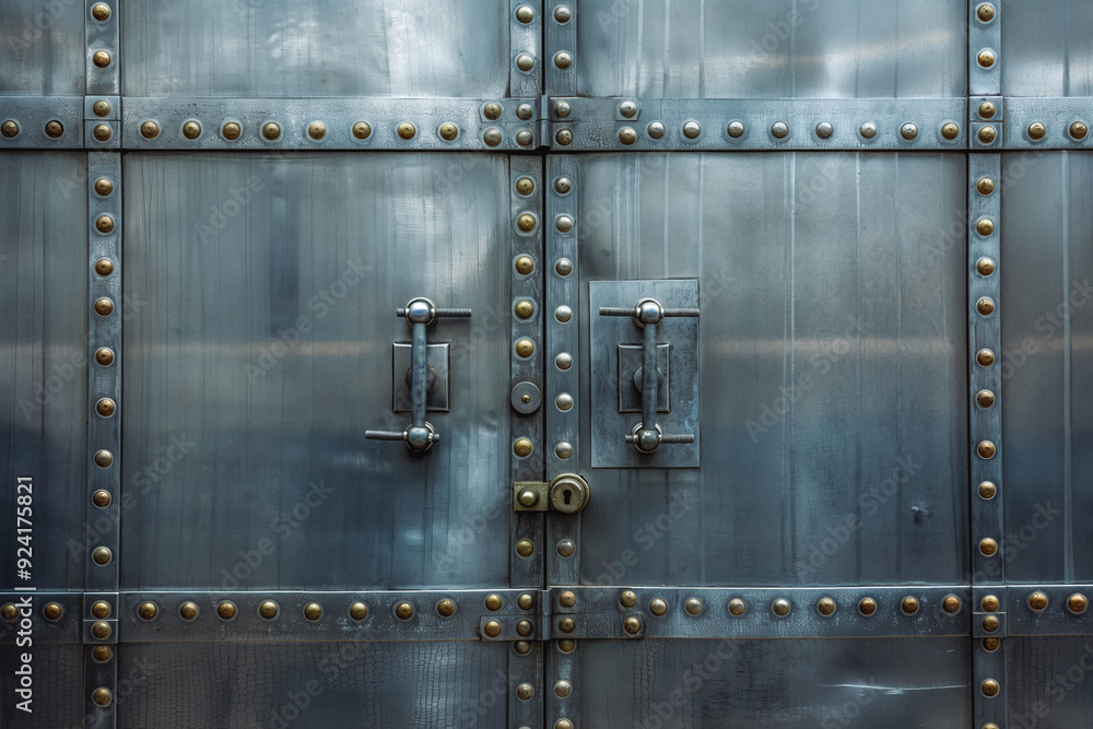Metallic safe door, representing security and protection. A solid steel ...