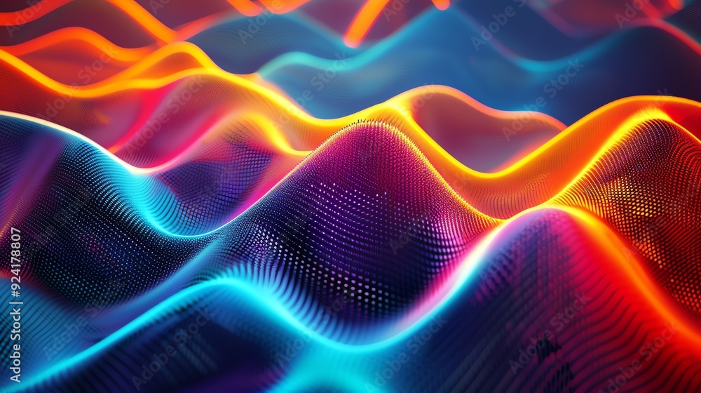 Vibrant wave patterns with iridescent colors create a dynamic visual ...