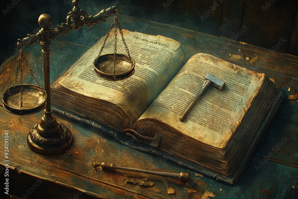 Symbols of Justice and Law: The Gavel, Books, and Scales of Balance ...