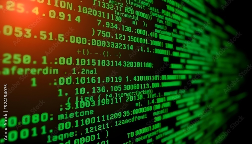 a matrix-style digital text background with flowing green code on a ...