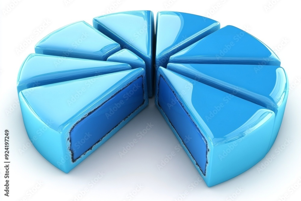 Blue pie chart with segments arranged in a circular formation ...