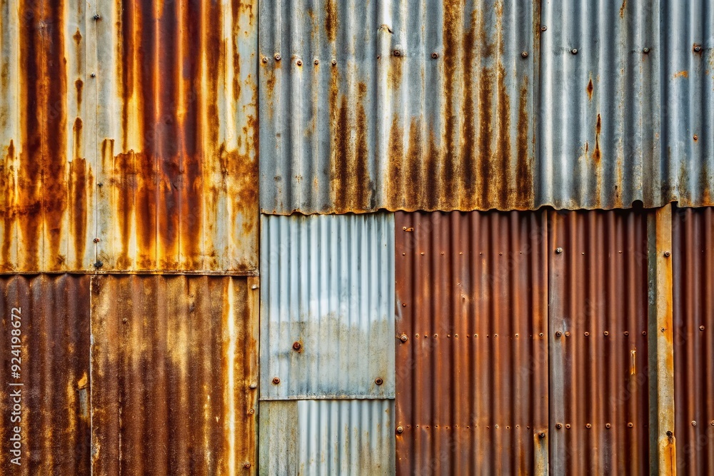 Rustic, weathered zinc wall texture featuring corrugated galvanized ...