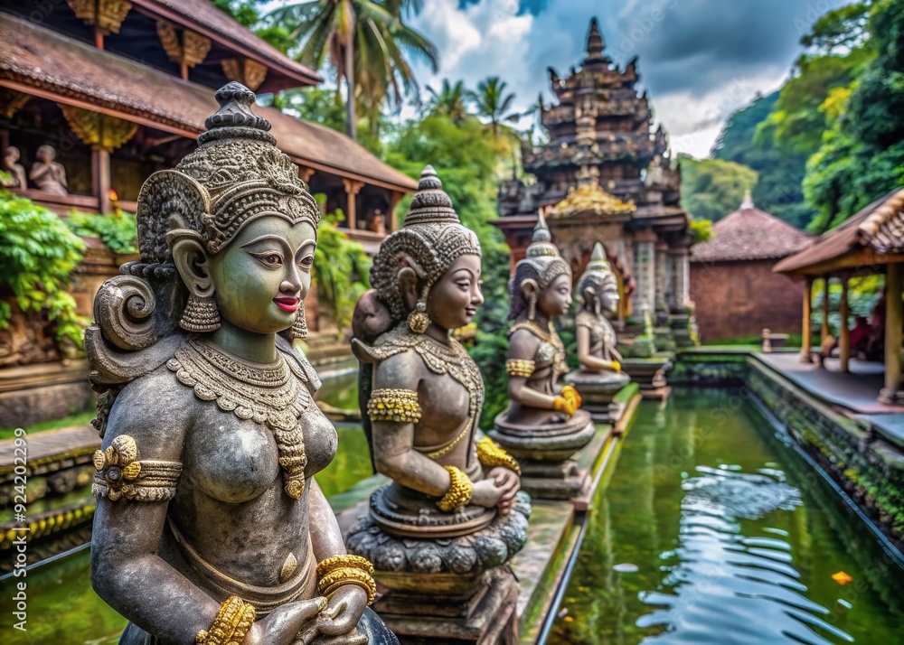 Intricately carved stone statues of Hindu deities adorn the sacred ...