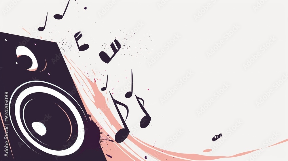 a minimalist flat 2D vector style speaker on the left side of a ...