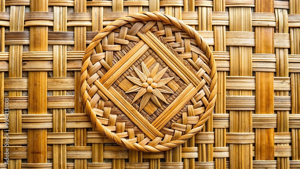 Bamboo handicraft weave with Thai style pattern on nature texture ...
