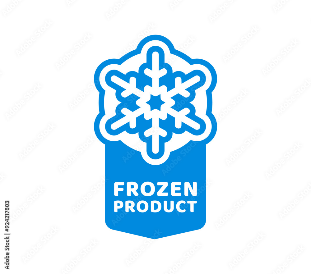 Blue frozen cold product icon, ice crystal label and badge. Isolated ...