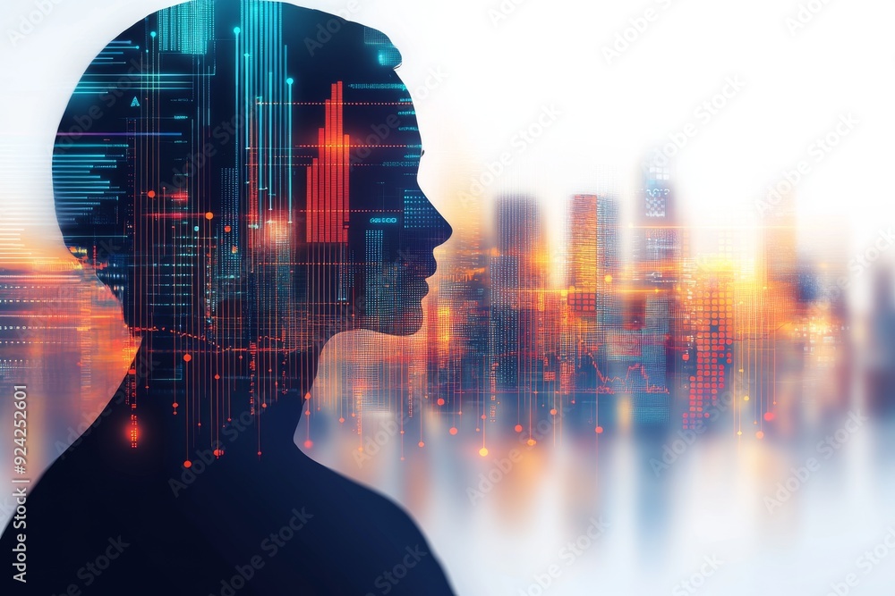 Profile of a Man Overlaid with a Cityscape Representing the Connection ...