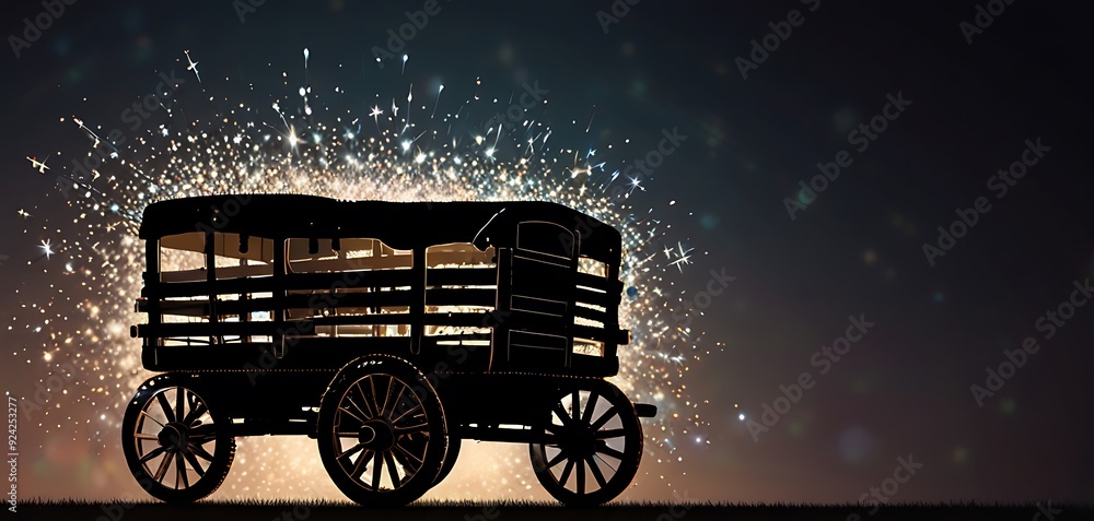 Wagon with Sparkling Wheels Silhouette of a wagon with wheels emitting ...