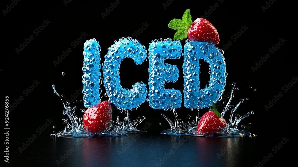 Generate a liquid 3D text effect for "ICED" with letters formed by ...