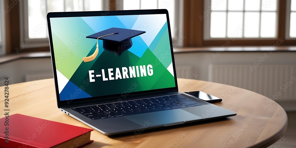 A modern e-learning concept showcasing online education tools for ...