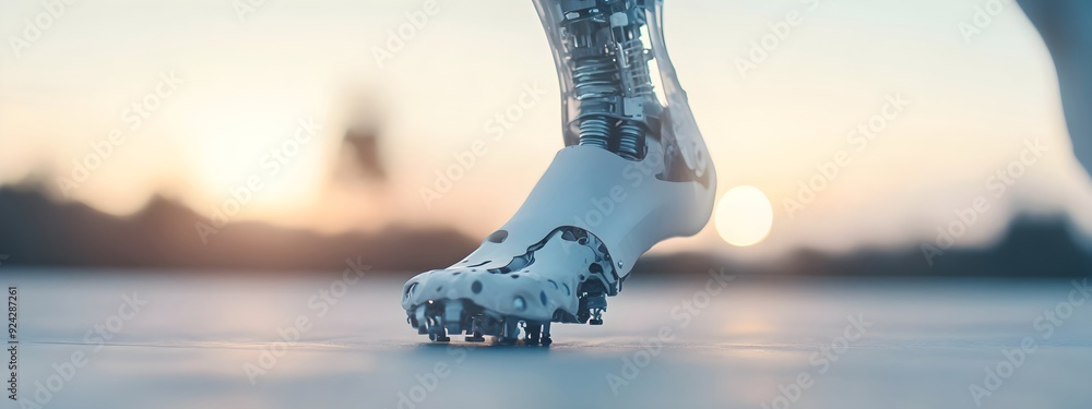 Man amputee with prosthetic robotic bionic leg. Modern technology ...