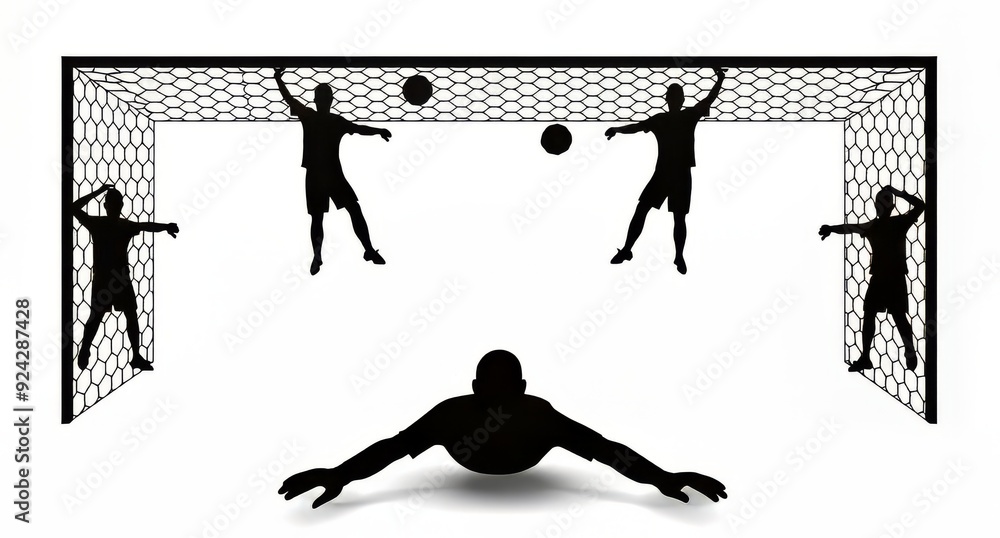 Dynamic shadow soccer scene with a goalkeeper diving and players in ...