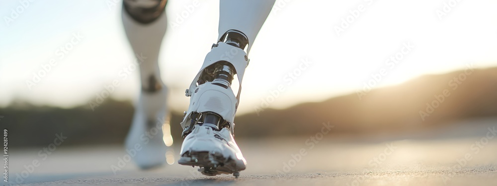 Man amputee with prosthetic robotic bionic leg. Modern technology ...