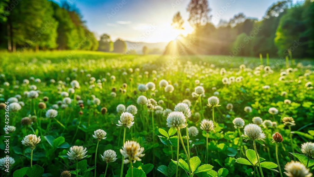 Vibrant clover and grass fields sprawl in a lush, emerald expanse ...