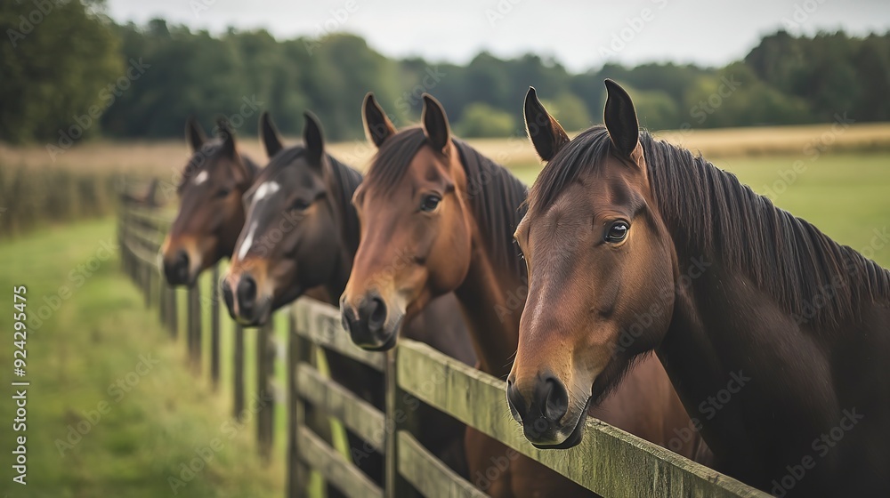 lineup of horses - horses putting their heads together - equestrian ...