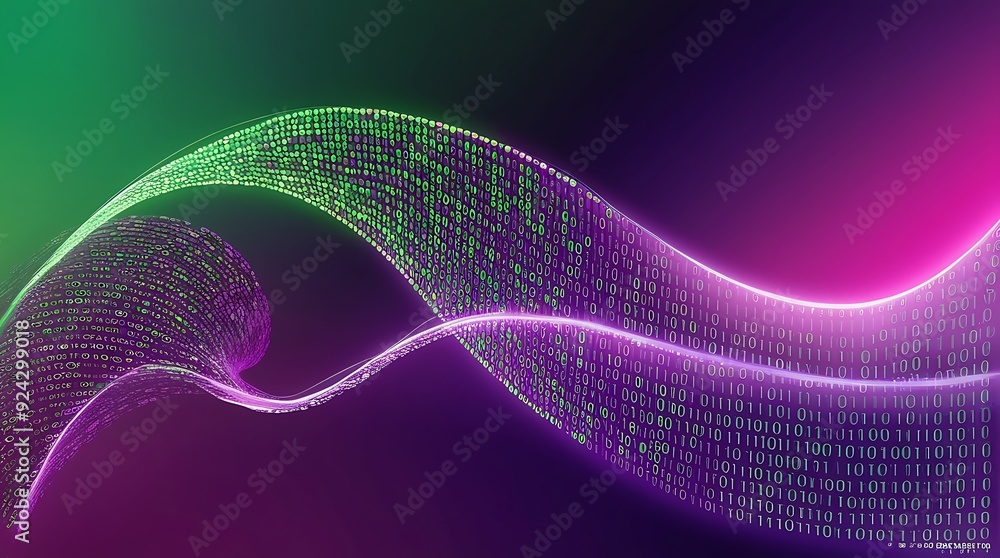 Abstract representation of data science with flowing shapes in green ...